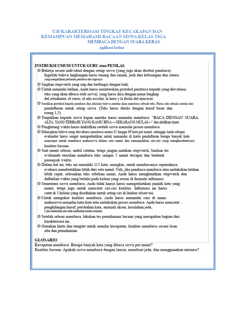 Uji Kemampuan Membaca Siswa Kelas 3 | PDF