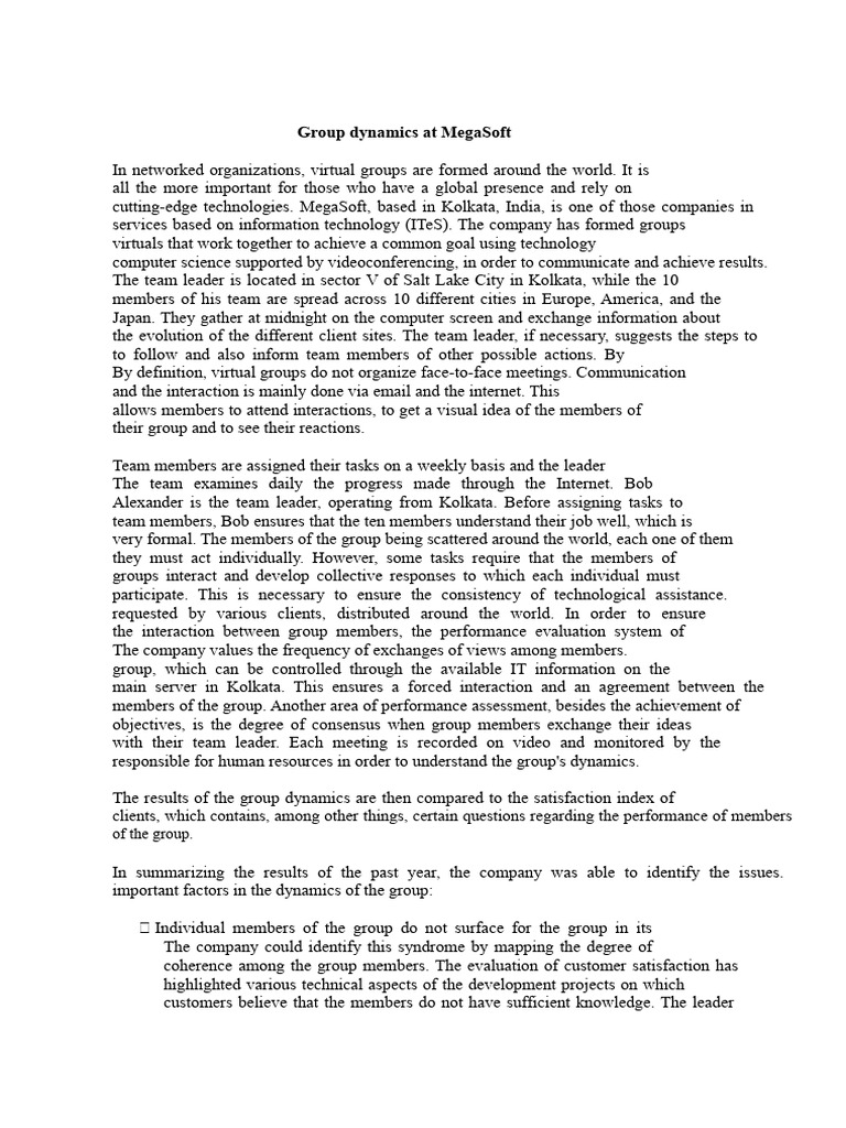 7 Case Studies On Group Dynamics | PDF | Videotelephony | Evaluation