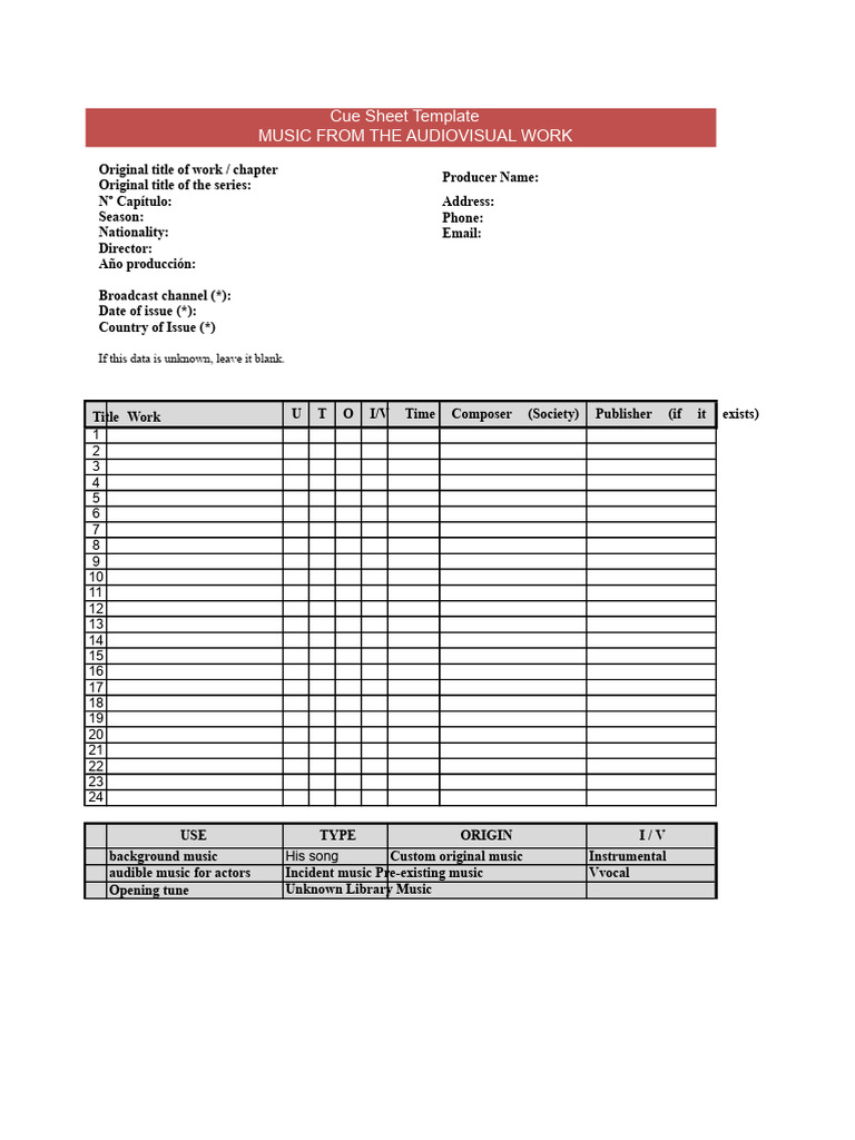 Cue Sheet | PDF