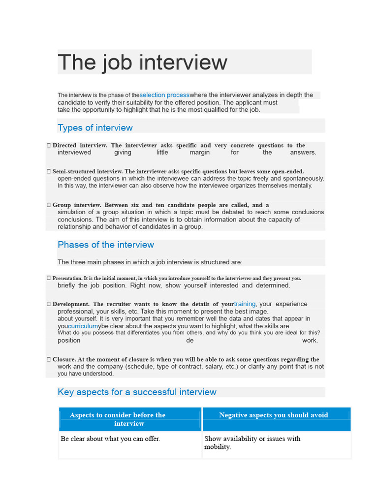 The Job Interview. 6th | PDF | Job Interview | Psychology