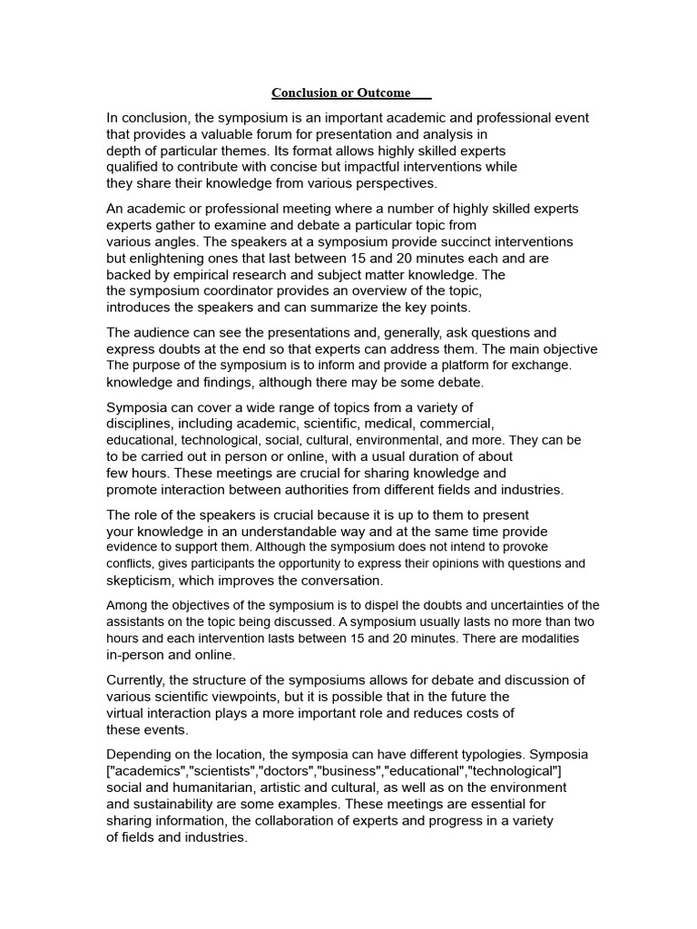 Conclusion or Outcome Symposium | PDF | Expert | Knowledge