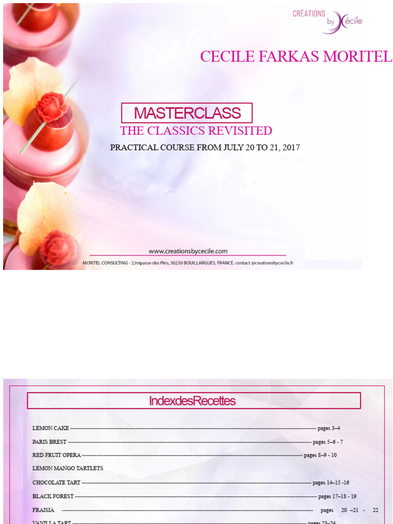 Cécile's Masterclass Recipes (Sassi) | PDF | Cakes | Chocolate