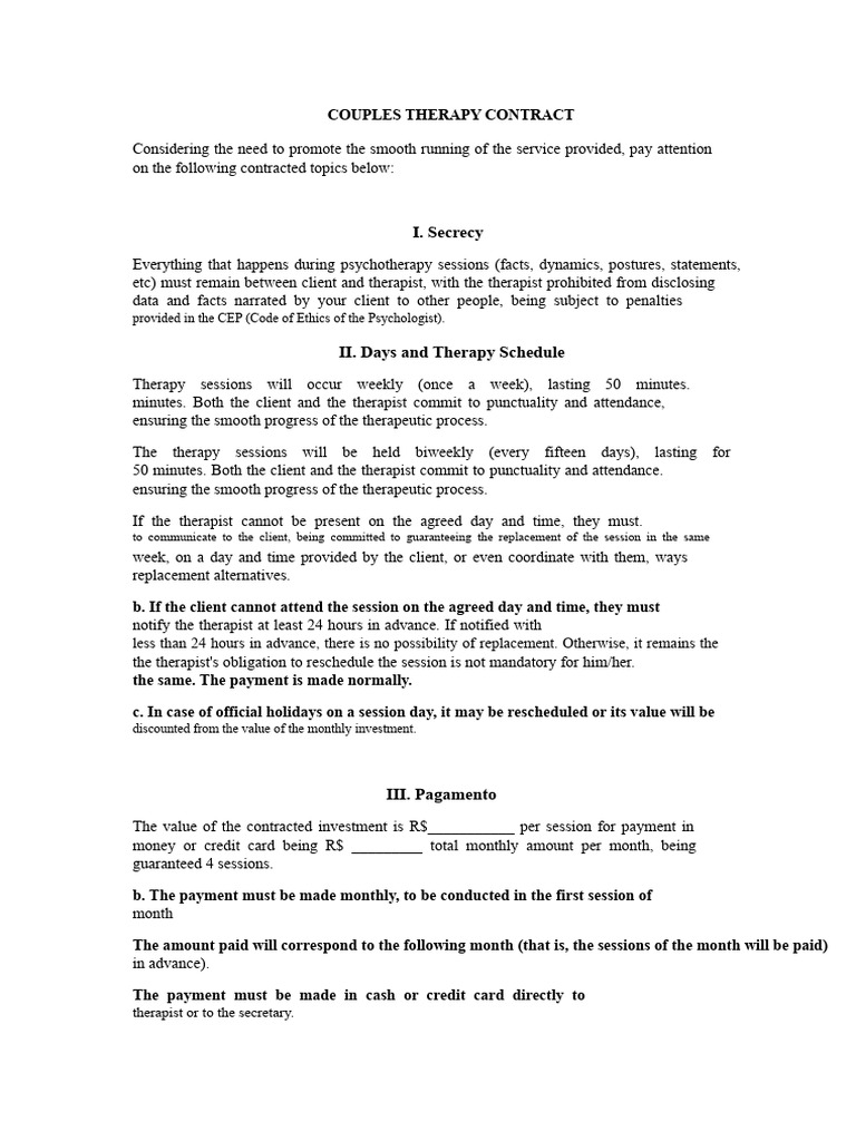 Couples Therapy Agreement | PDF | Psychotherapy