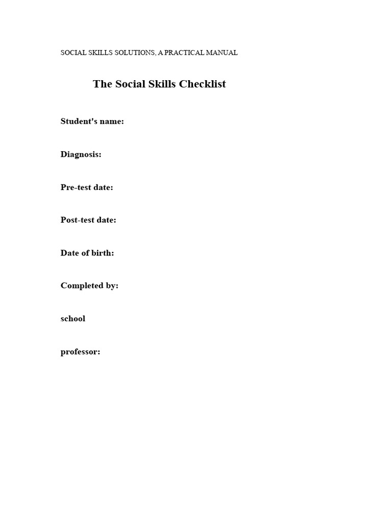 Check List Social Skills Solutions | PDF | Toys | Concept