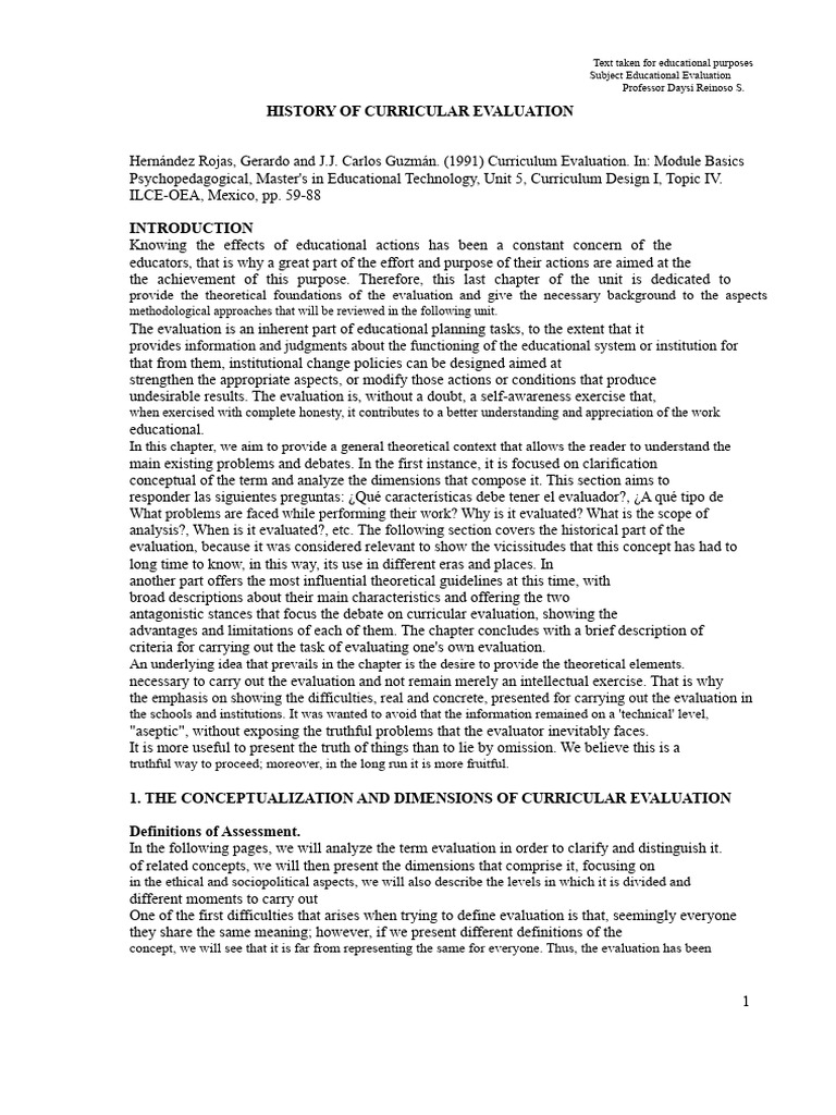 History of Curriculum Evaluation | PDF | Evaluation | Curriculum