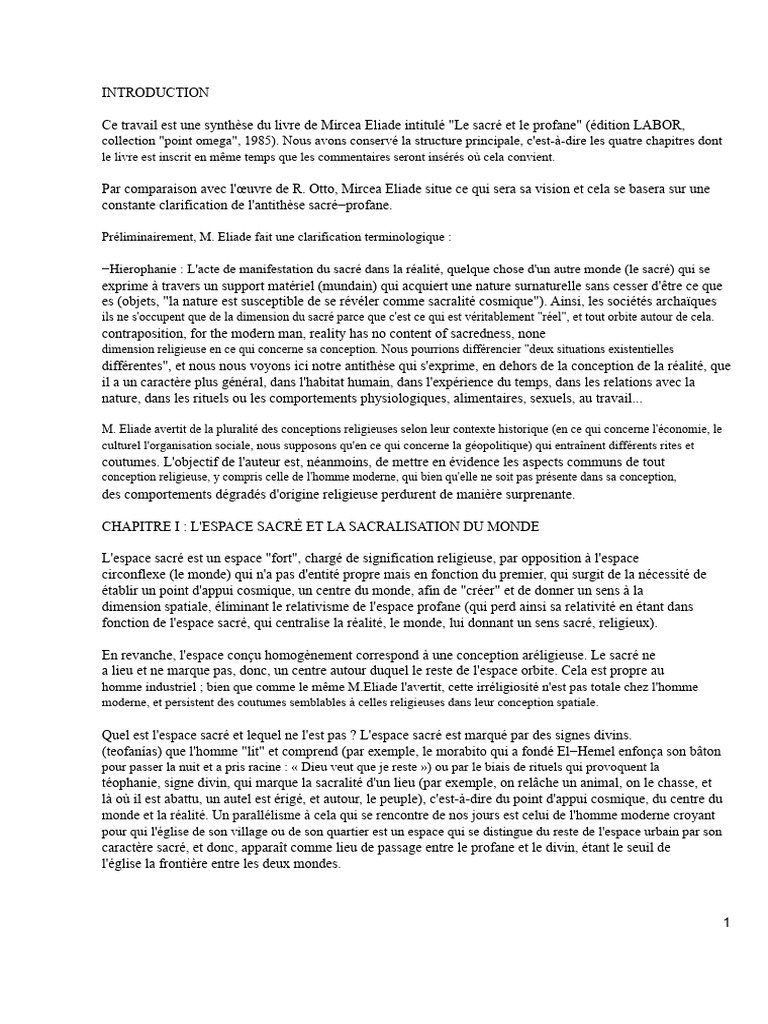 Le sacré et le profane selon Eliade | PDF | Dieu