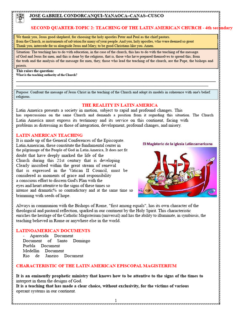4° Ii Trim-Religion-2 Teaching of The Latin American Church | PDF ...