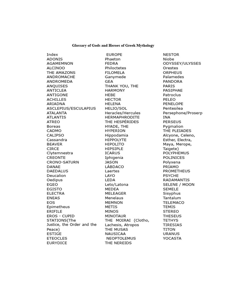 Glossary of Gods and Heroes of Greek Mythology | PDF | Oedipus | Achilles
