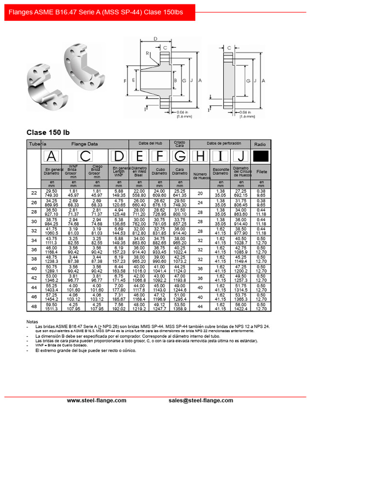 Flanges ASME B16.47 Clase 150lbs | PDF | Plomería