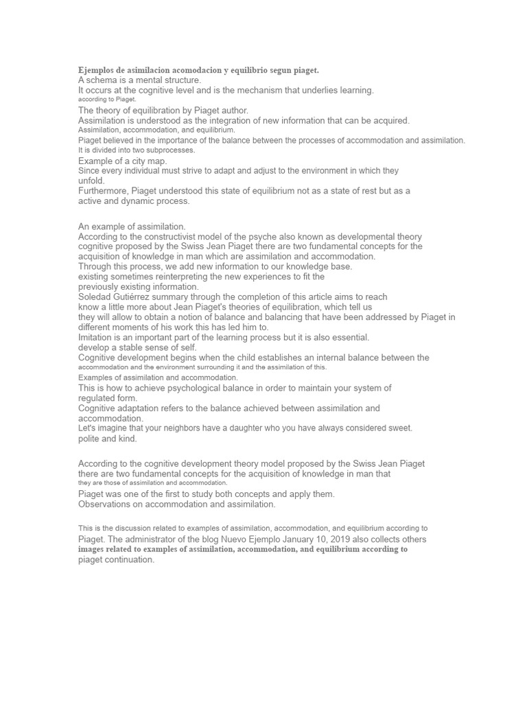 Examples of Assimilation, Accommodation, and Equilibrium According To ...