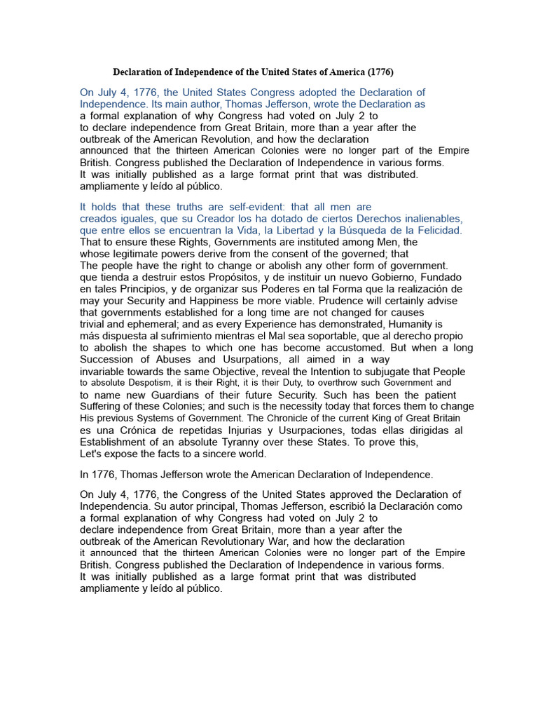 Declaration of Independence of The United States of America | PDF ...