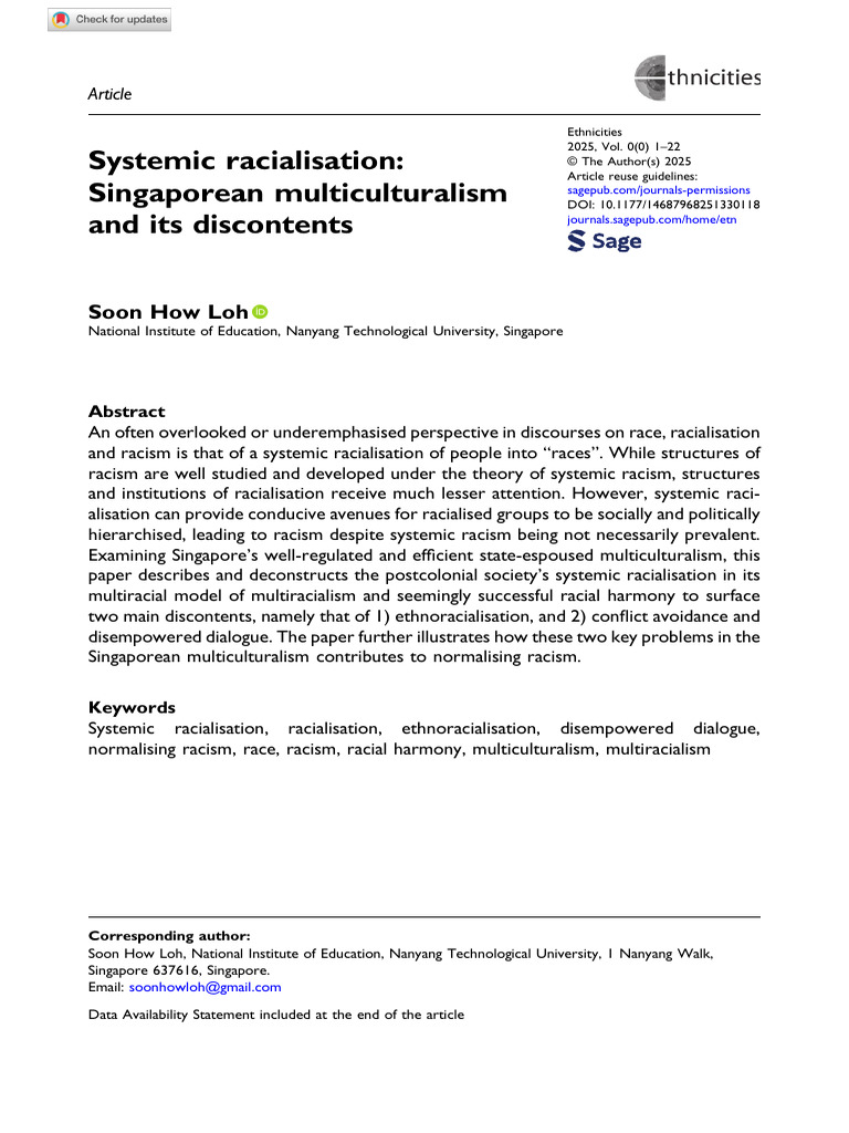 Loh 2025 Systemic Racialisation Singaporean Multiculturalism and Its ...