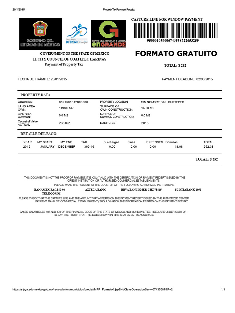 Receipt of Property Tax Payment 1 | PDF | Property Tax | Receipt