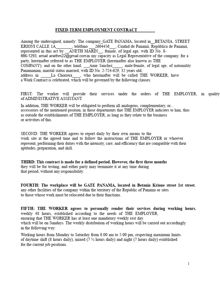 Fixed-Term Employment Contract Template | PDF | Working Time | Employment