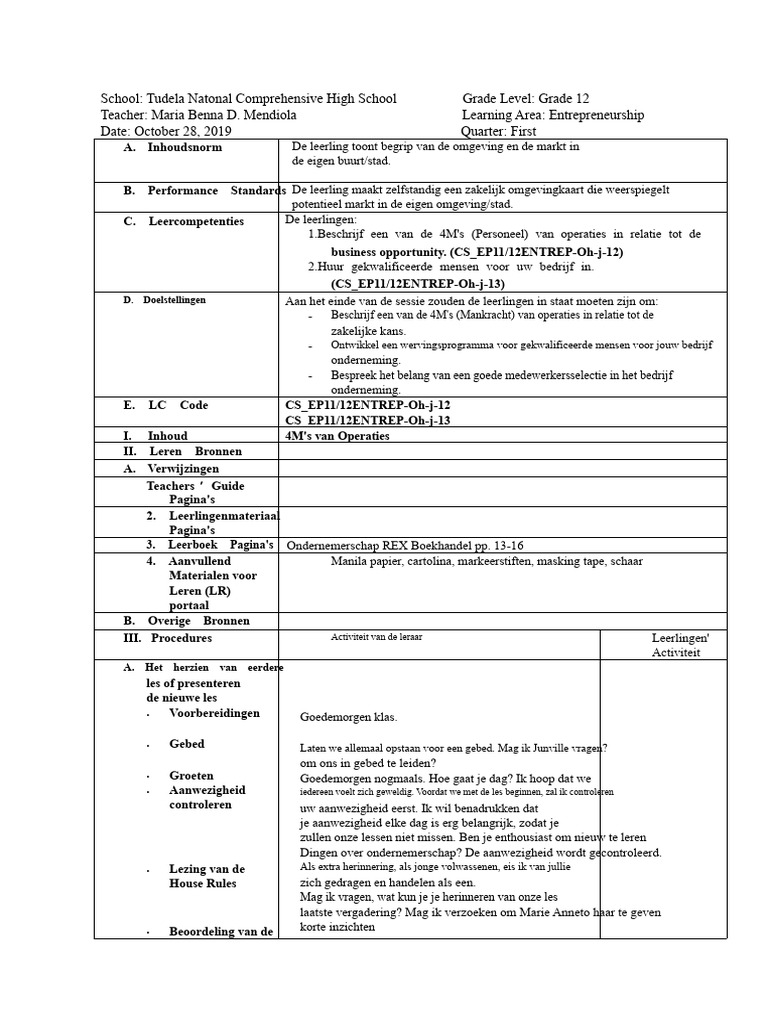 Gedetailleerd Lesplan | PDF