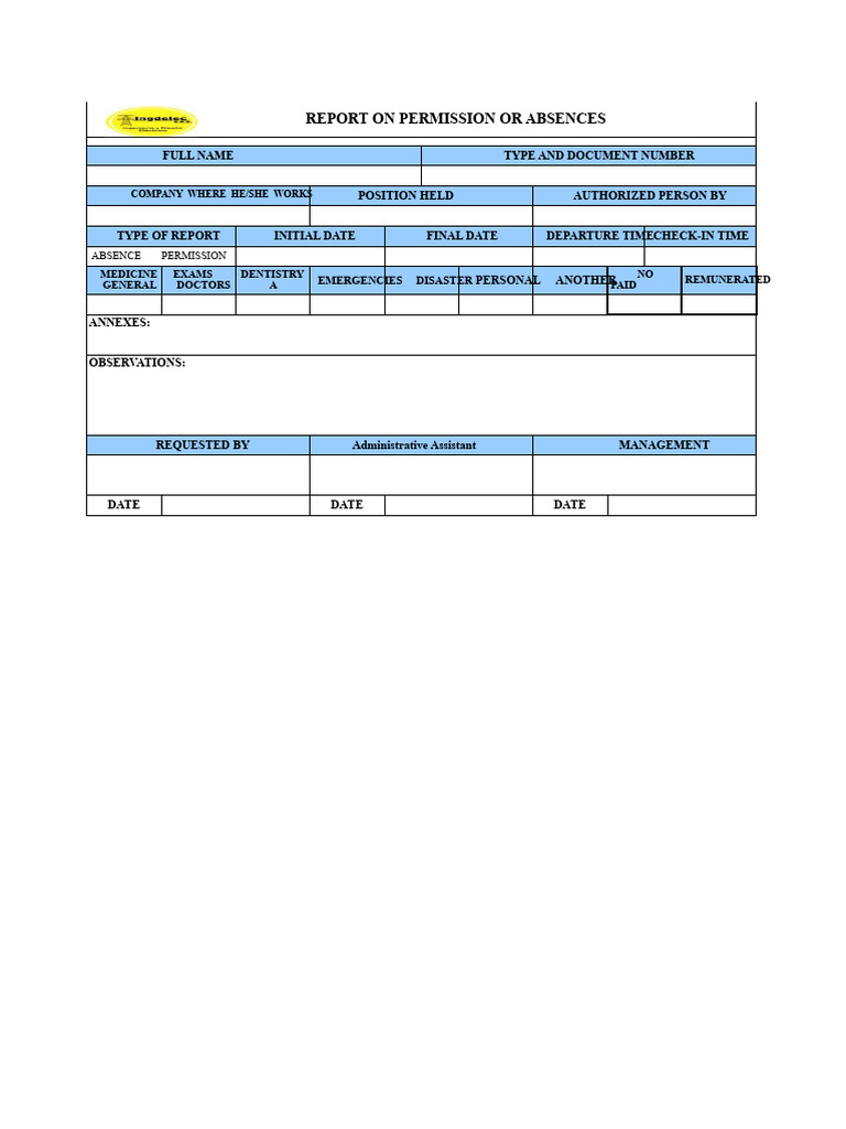 Report Format For Permission or Absences | PDF