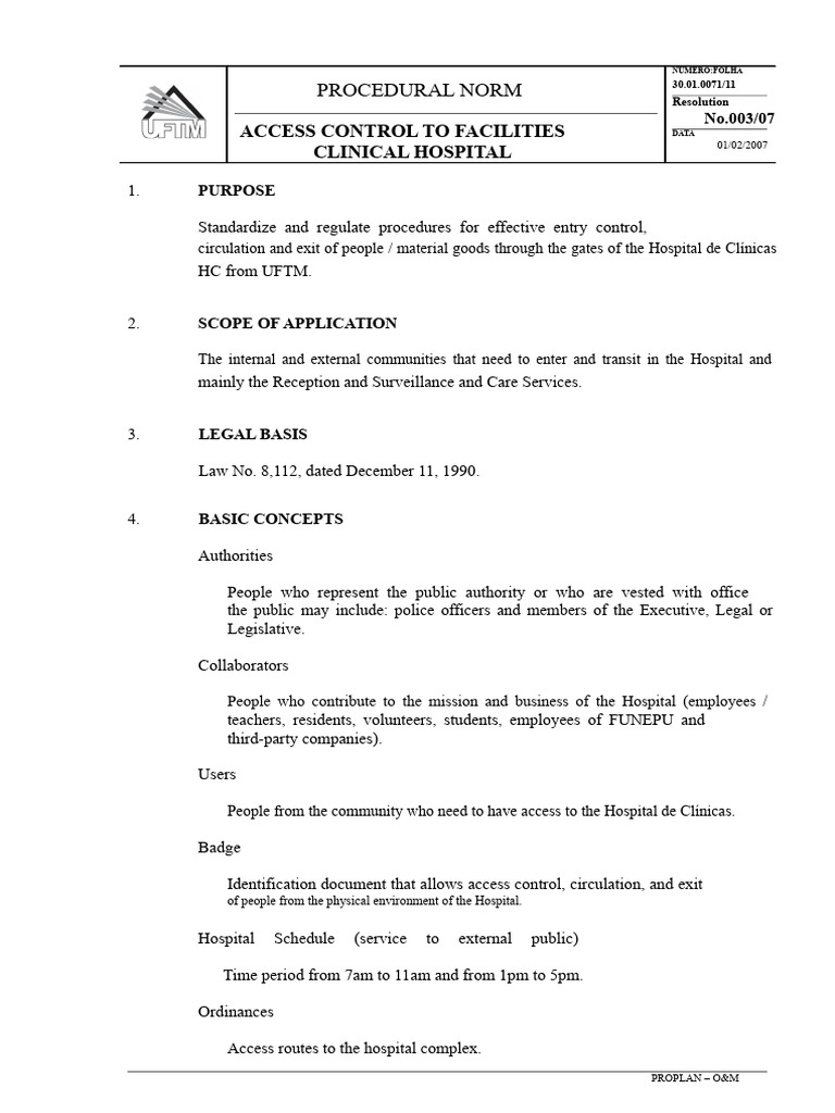 Hospital Access Control Procedures | PDF | Access Control | Hospital