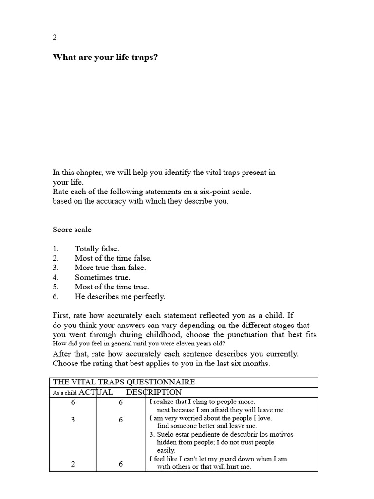 Identify Your Life Traps Questionnaire | PDF | Empathy | Cognition