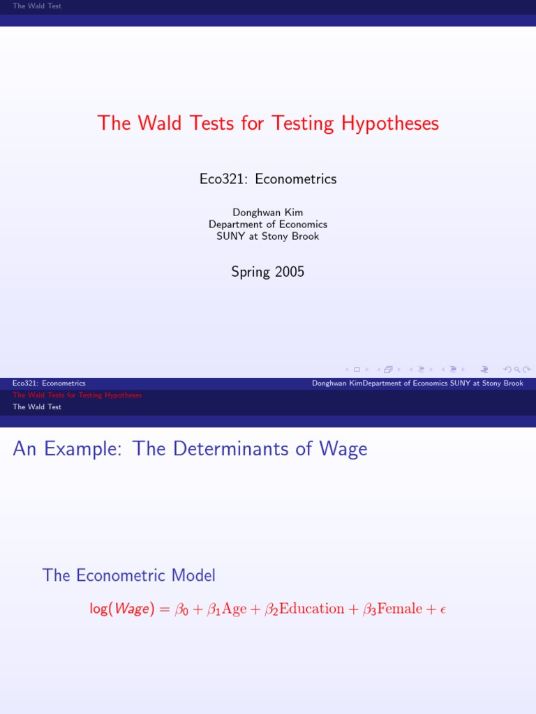 The Wald Tests For Testing Hypotheses: Eco321: Econometrics | PDF ...