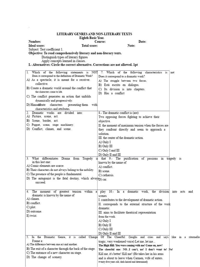 Literary and Non-Literary Texts Test | PDF | Genre | Poetry
