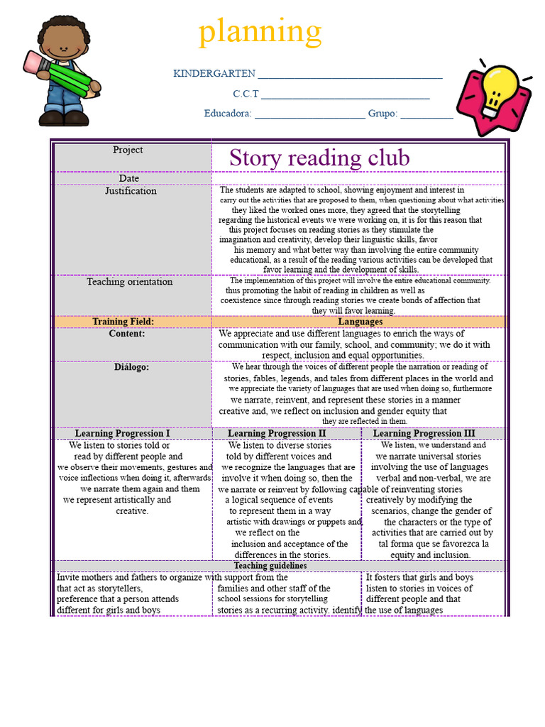 Kindergarten Story Reading Project Guide | PDF | Emotions | Storytelling