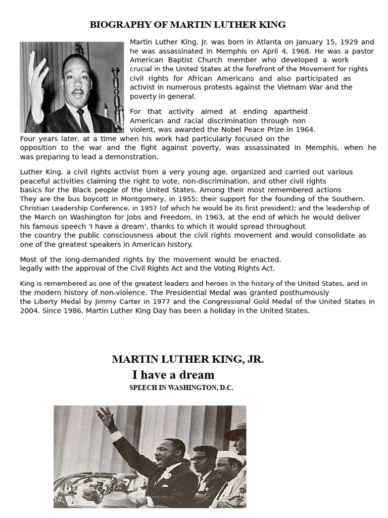 Martin Luther King Jr. Biography and Legacy | PDF | Martin Luther King ...