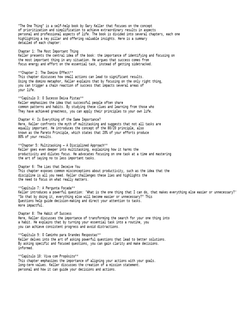 The Only Thing (Summary) | PDF | Mindset | Goal