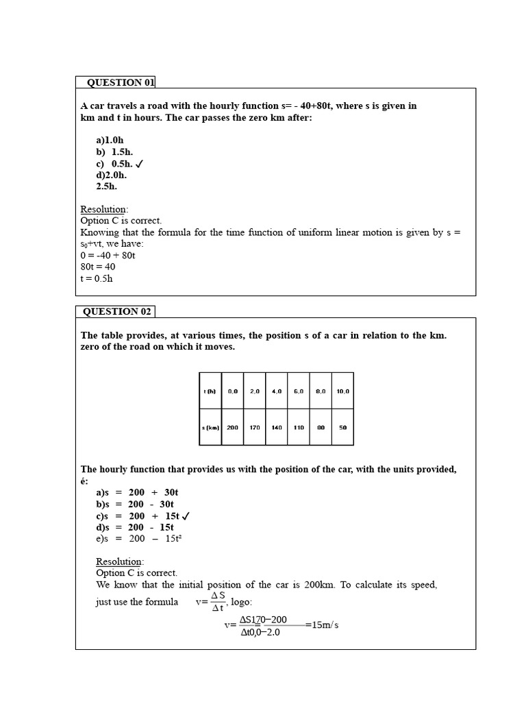 Physics Z Kinematics Solved Problems High School (Internet) | PDF ...