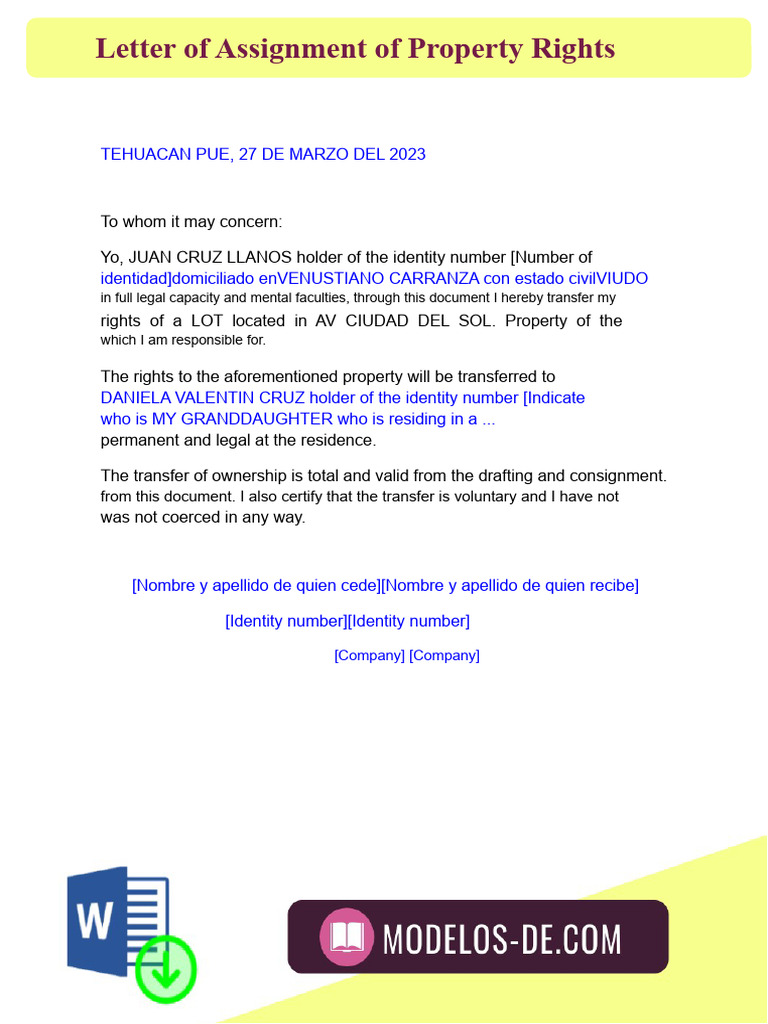 Model Letter of Assignment of Property Rights | PDF