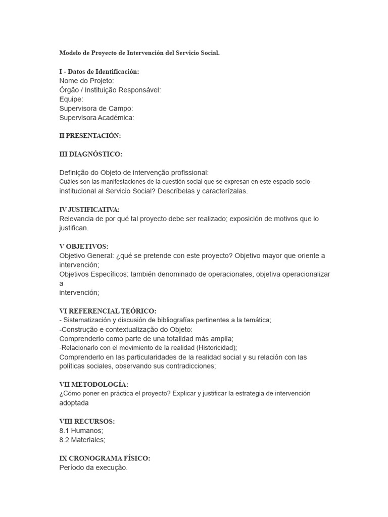 Modelo de Proyecto de Servicio Social | PDF