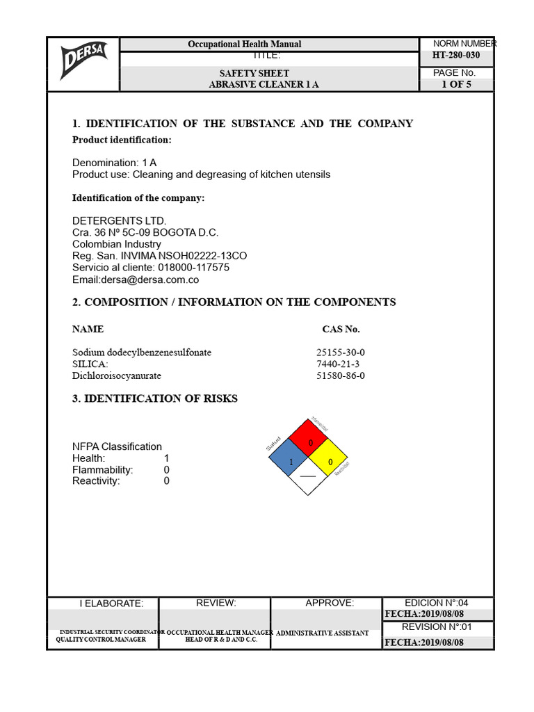 Abrasive Cleaning Powder 1a | PDF | Occupational Safety And Health | Water