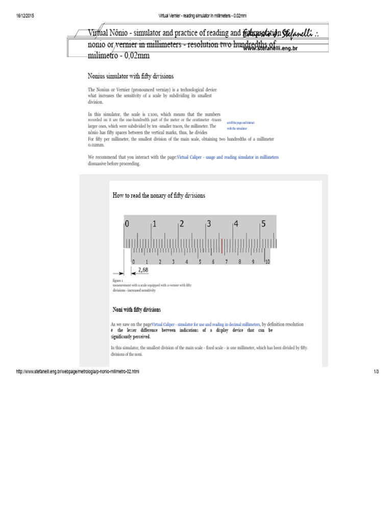 Virtual Caliper - Reading Simulator in Millimeters - 0.02mm | PDF