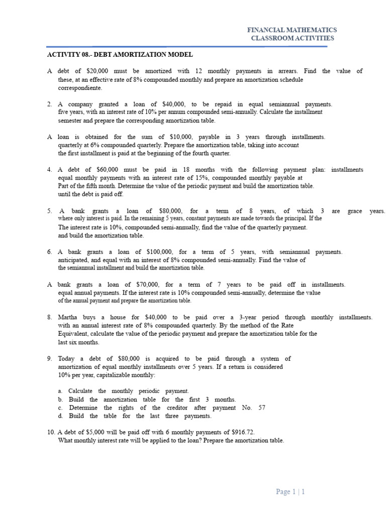 Amortization Model Activity | PDF | Interest | Debt