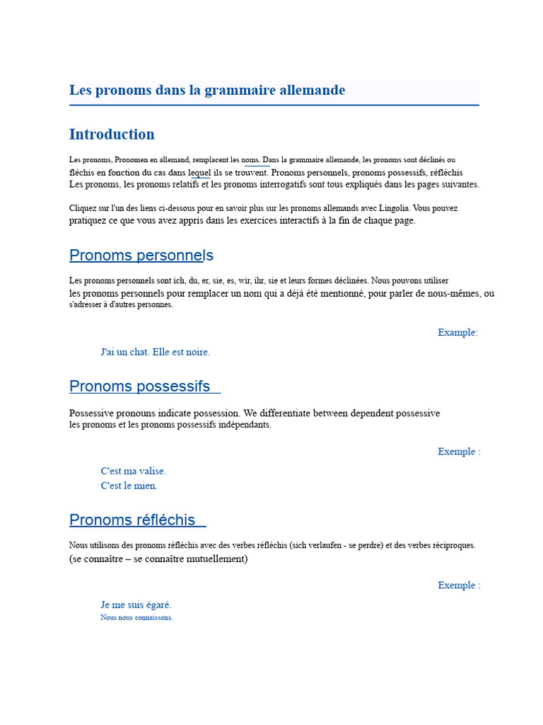 Guide des pronoms en allemand | PDF | Pronom | Typologie linguistique