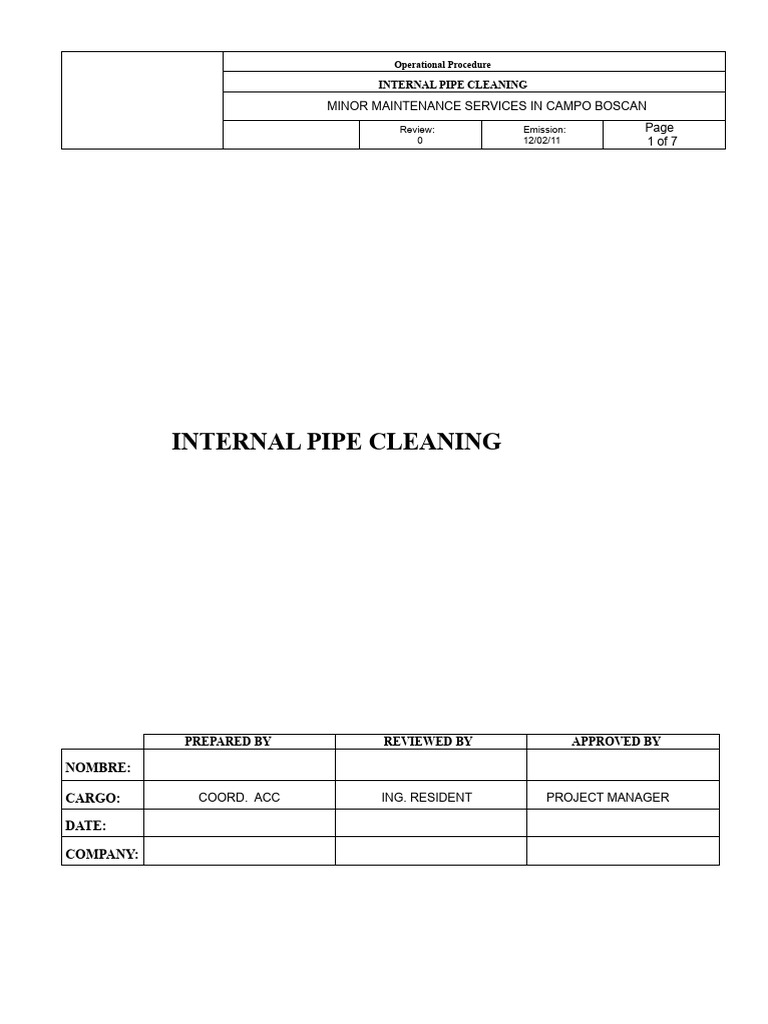 Internal Pipe Cleaning Procedure | PDF | Chemical Substances | Pipe ...