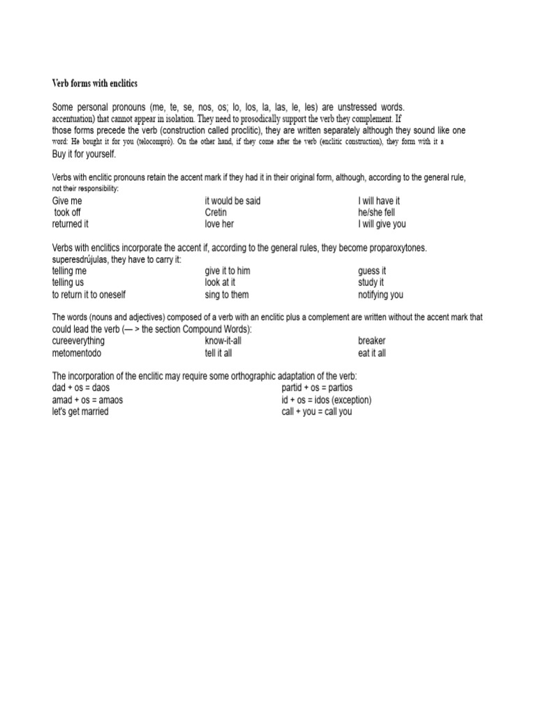Verbal Forms With Enclitics | PDF | Stress (Linguistics) | Verb
