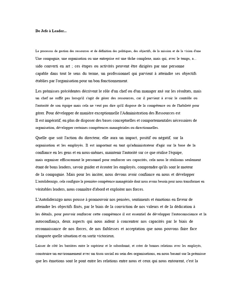 De Chef à Leader : Compétences Clés en Management | PDF | Direction ...