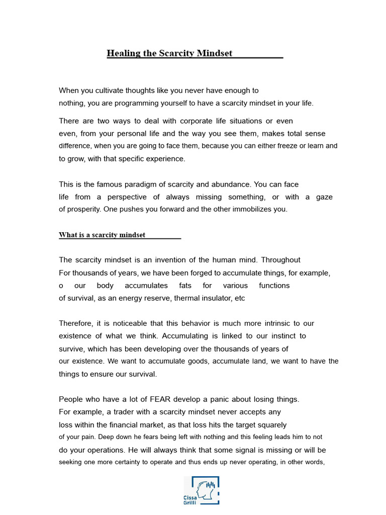Healing The Scarcity Mindset | PDF | Mindset | Fear