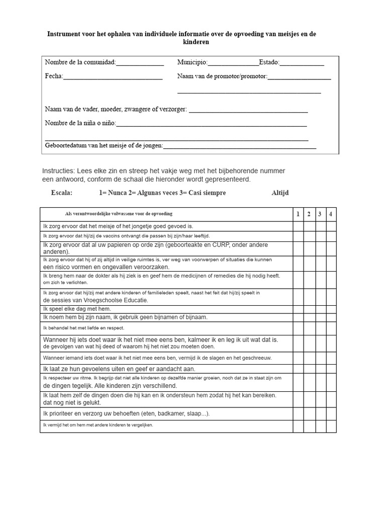 Instrument Voor Het Verzamelen Van Individuele Informatie Over de ...