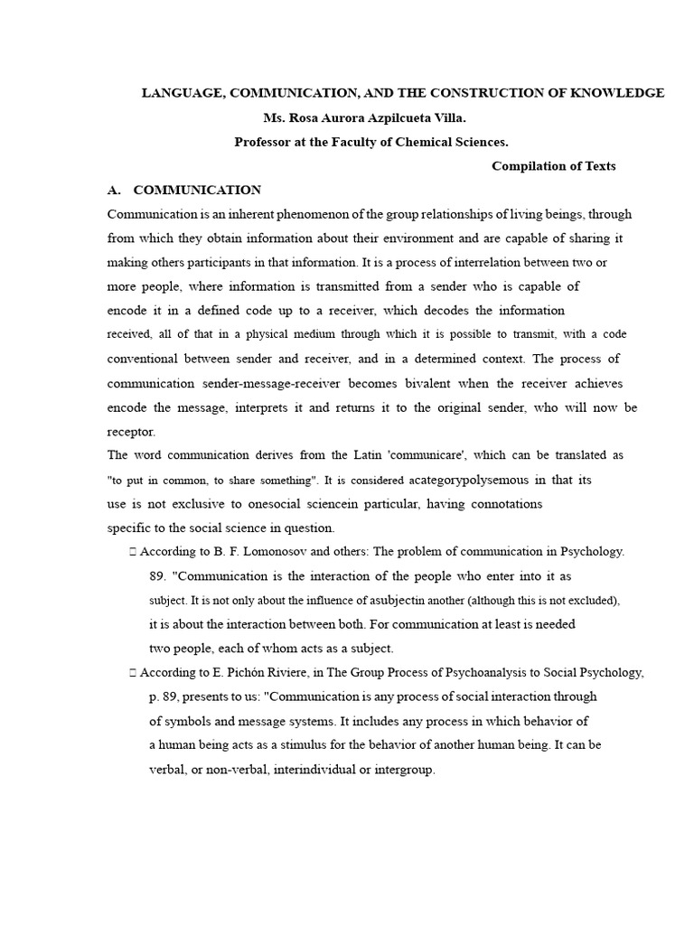 Language, Communication and The Construction of Knowledge | PDF ...