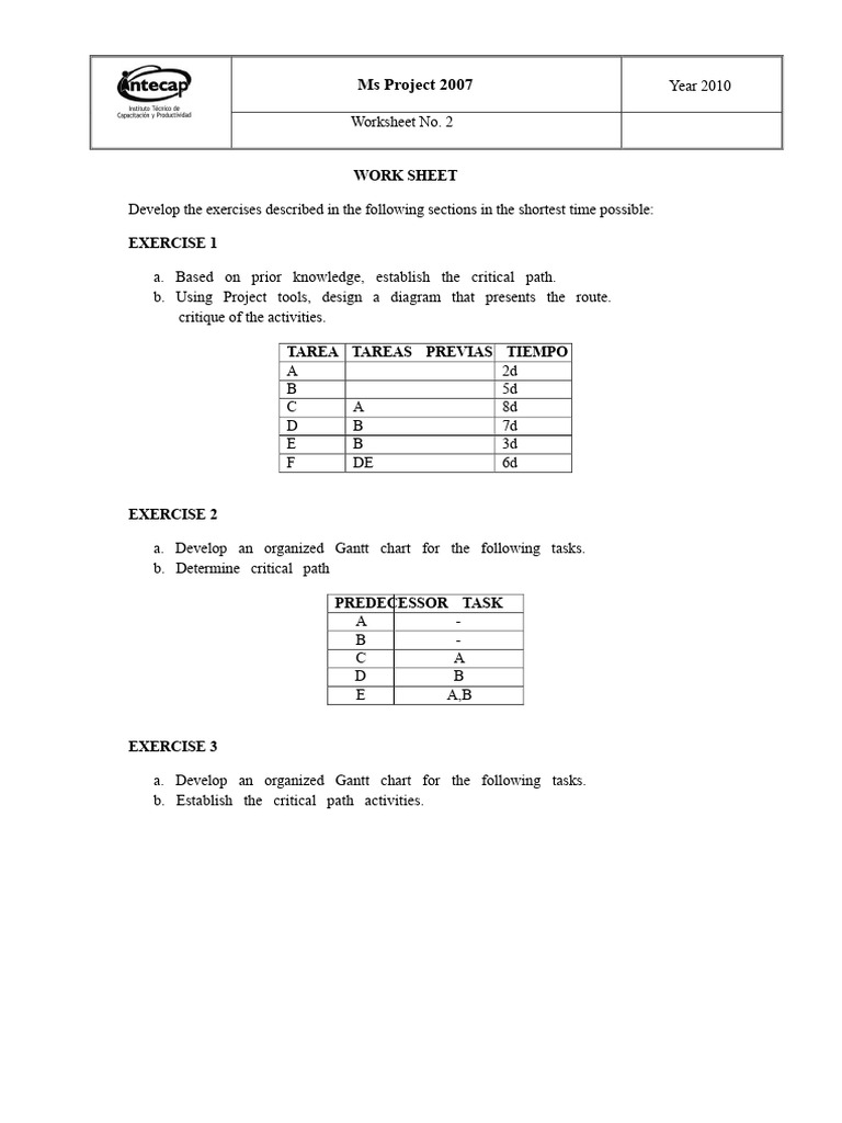 Exercises For Critical Path | PDF | Project Management