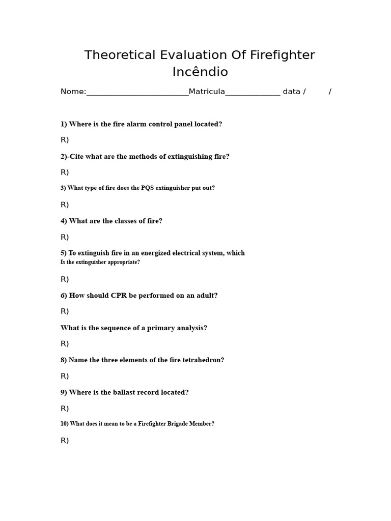 Firefighter Evaluation Questionnaire | PDF