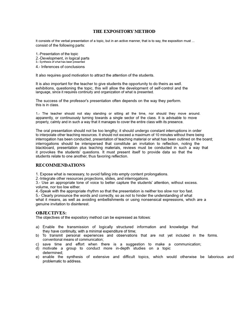 The Expository Method | PDF | Teachers | Attention