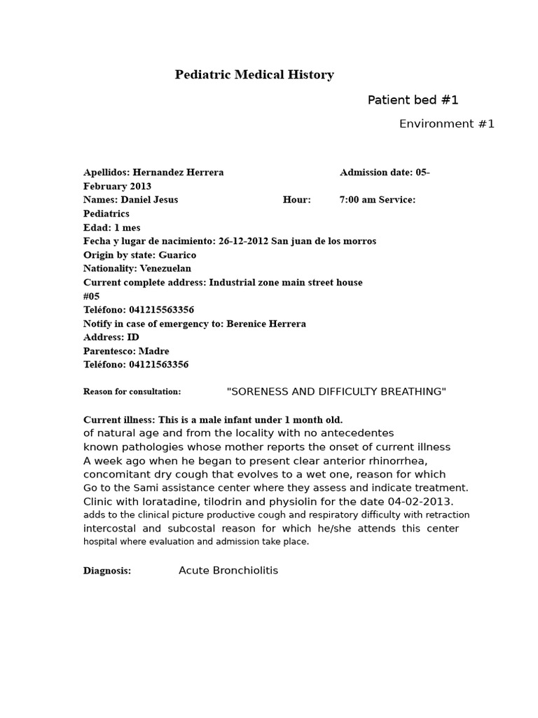 Pediatric Clinical History Genesis.... With Background. | PDF | Thorax ...