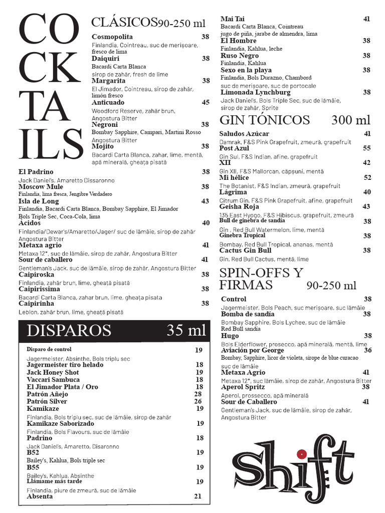 Menú de Shift Pub 2024 | PDF