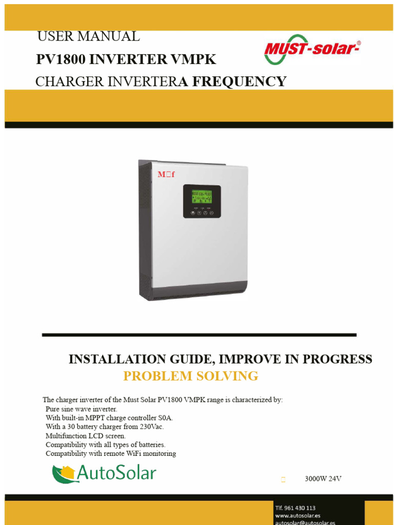 Investor Manual Must 3000W MPPT 50a | PDF | Battery Charger | Power ...