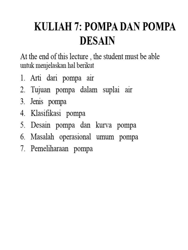 Kuliah 6-7 Pompa Dan Desain Pompa | PDF