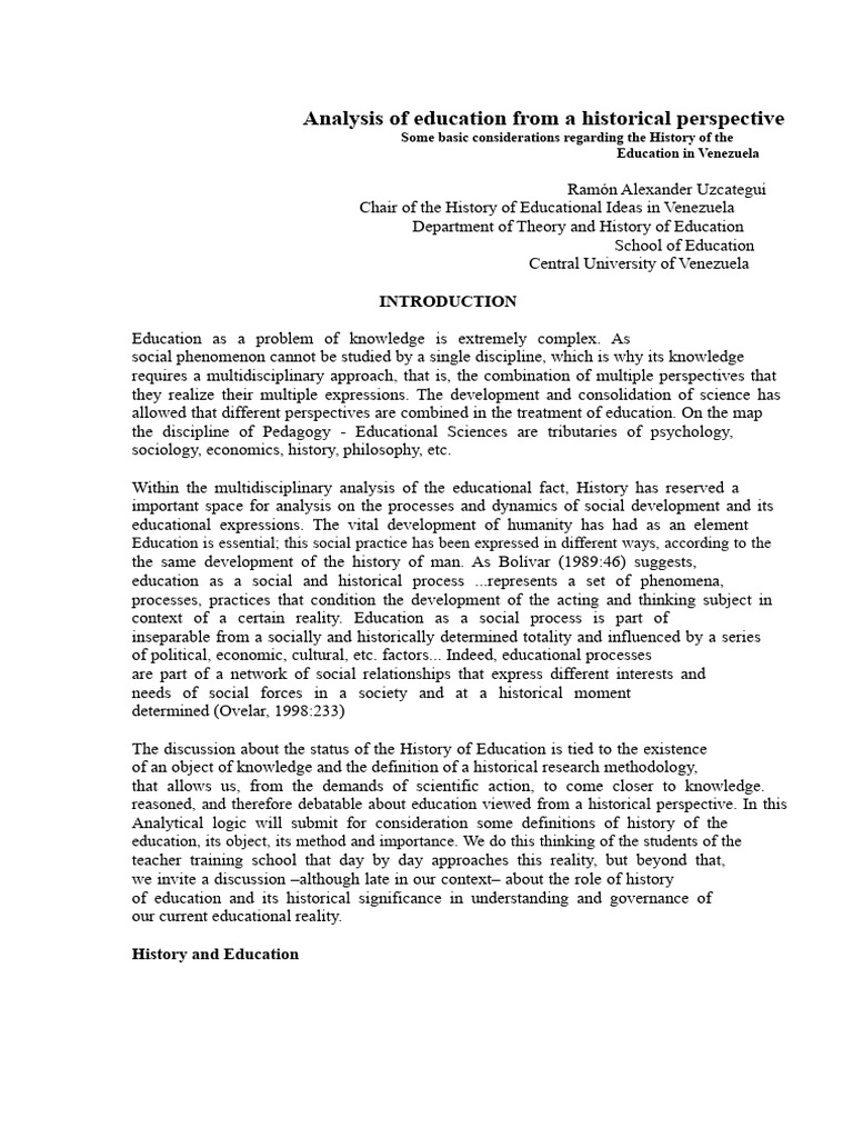 Analysis of Education From A Historical Perspective | PDF | Methodology ...