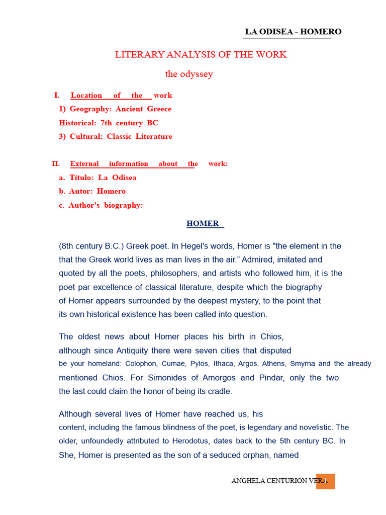 Literary Analysis of The Work | PDF | Odysseus | Penelope