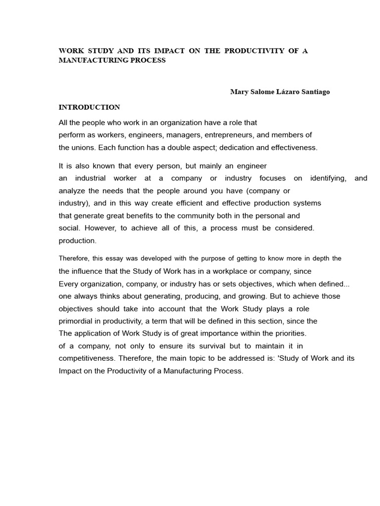 Work Study's Impact on Manufacturing Productivity | PDF | Economies ...